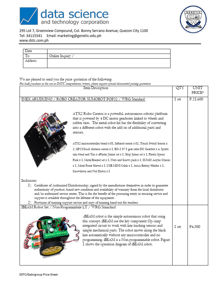 New Robots Quote 2023 With Artec Inc | PDF