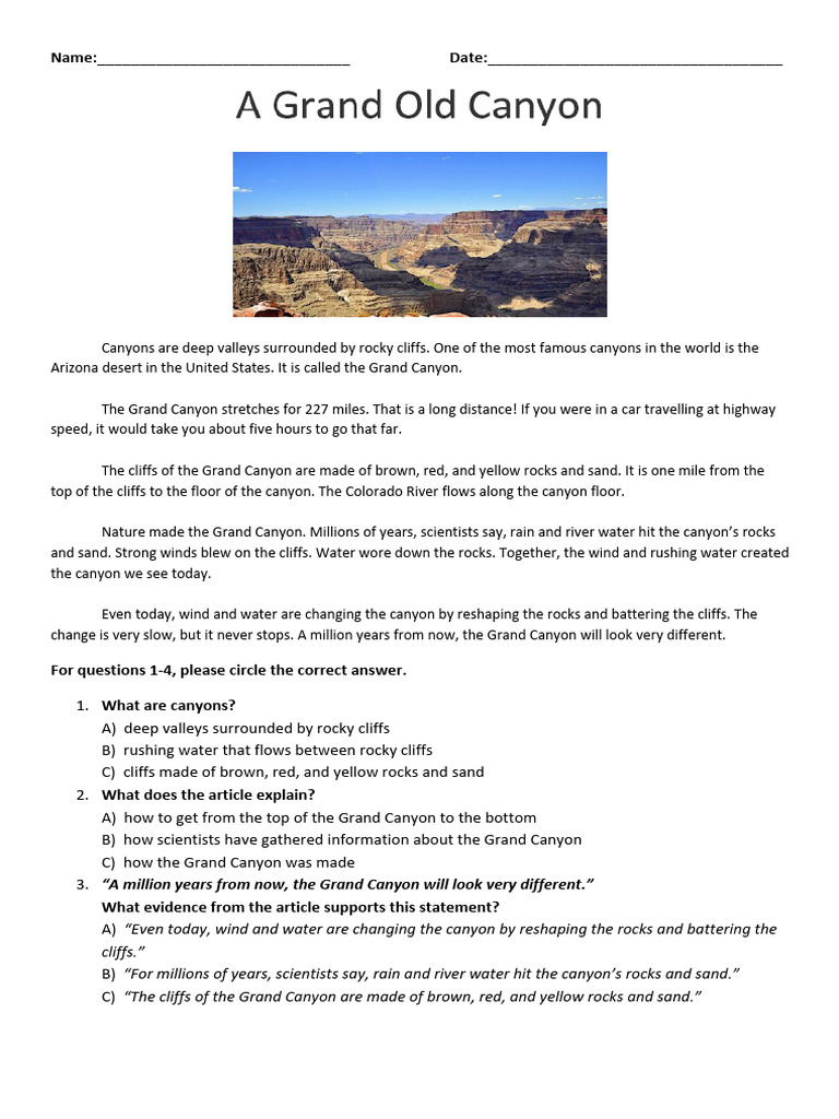 A Grand Canyon Passage and Questions | PDF | Grand Canyon | Canyon