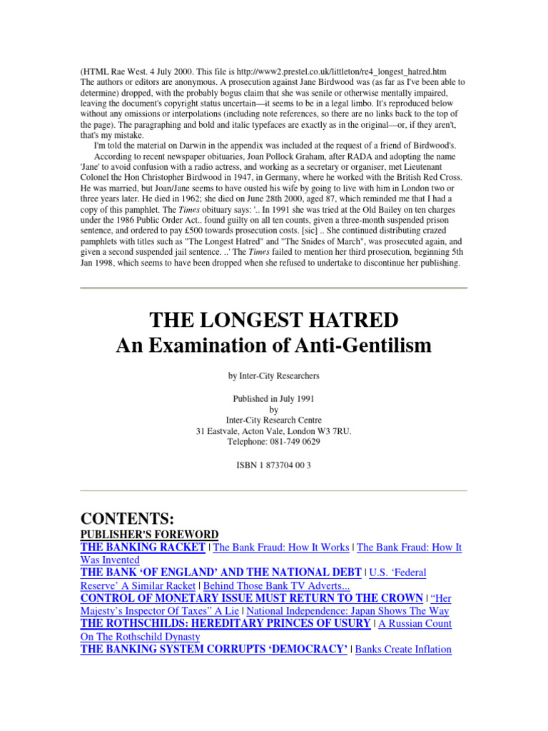 The Longest Hatred - An Examination of Anti-Gentilism - Lady Jane ...