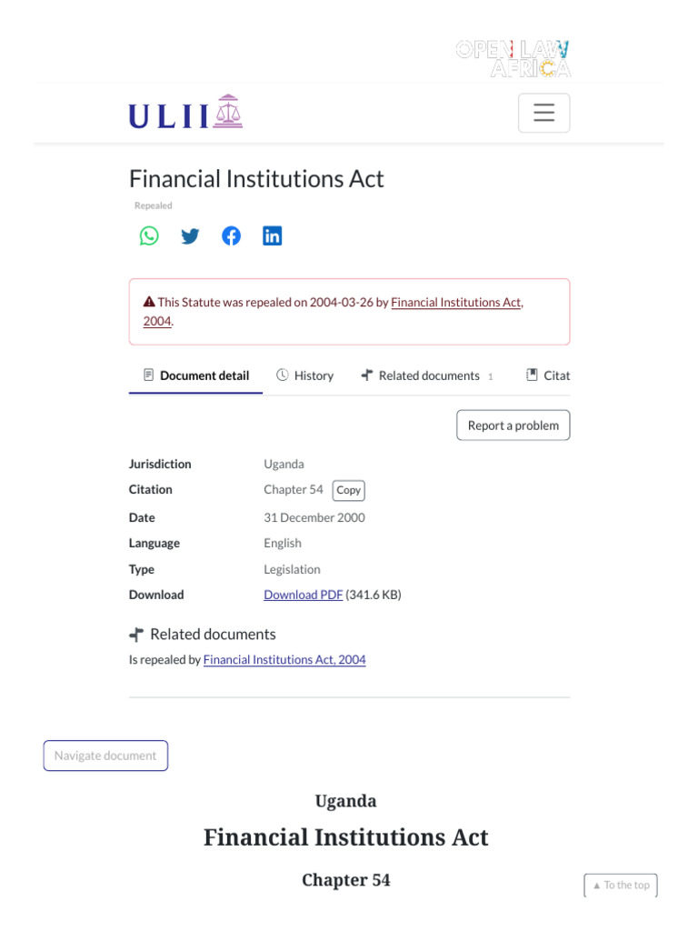 Financial Institutions Act - ULII | PDF | Banks | Liquidation
