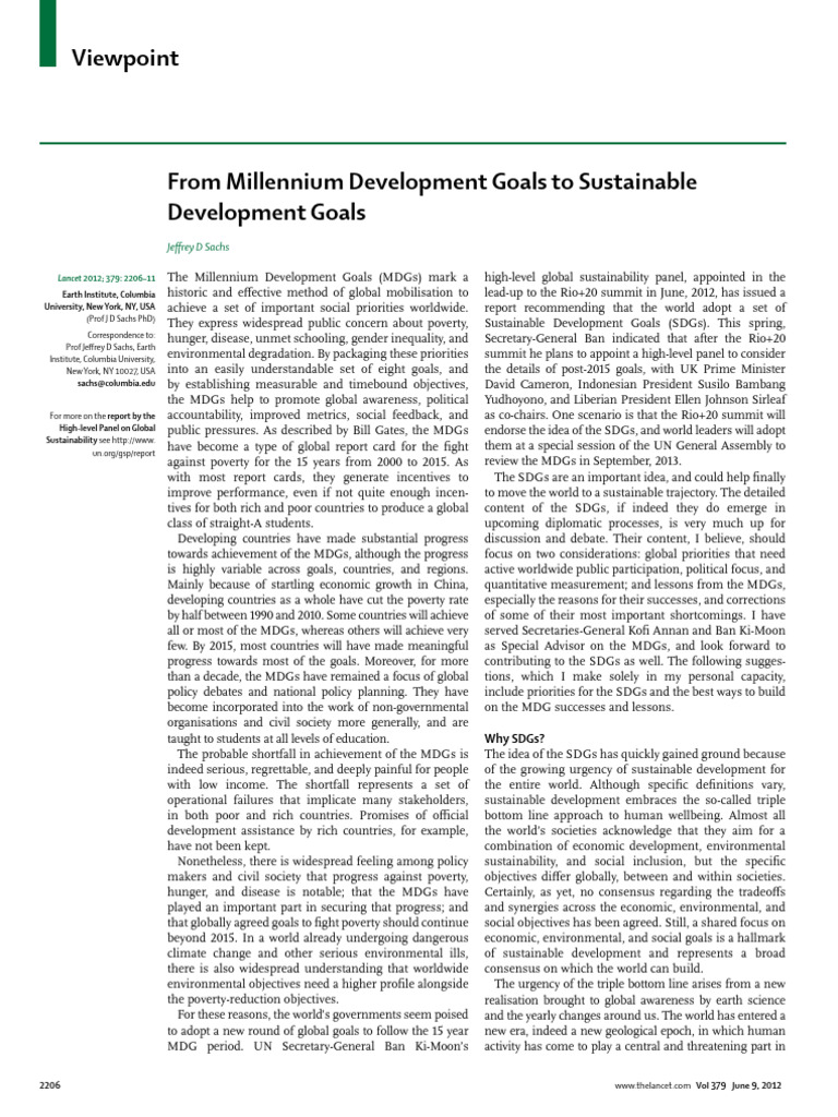 From MDGs To SDGs | PDF | Millennium Development Goals | Sustainability