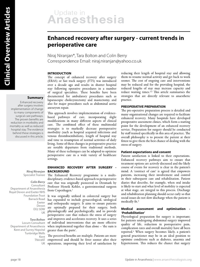 Enhanced Recovery After Surgery | PDF