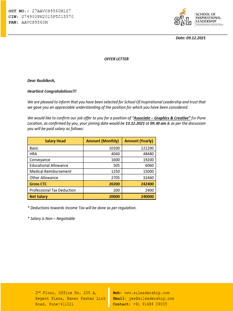 Rushikesh Shinde - Offer Letter | PDF Rushikesh Shinde - Offer Letter | PDF