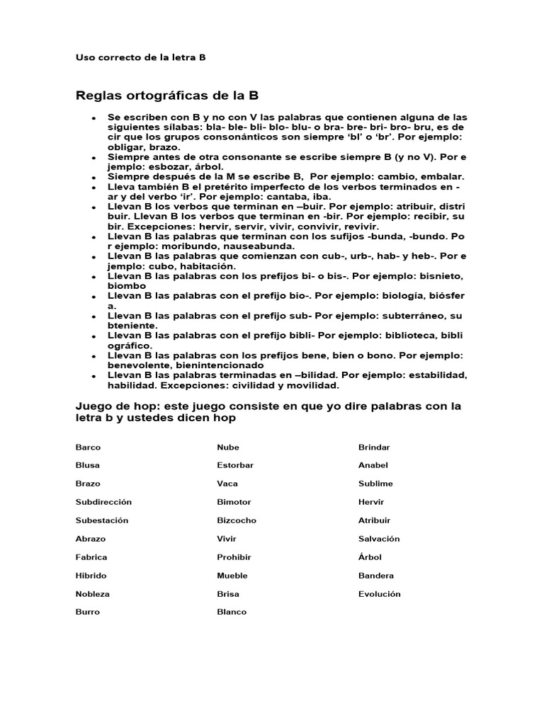 Uso Correcto de La Letra B | PDF