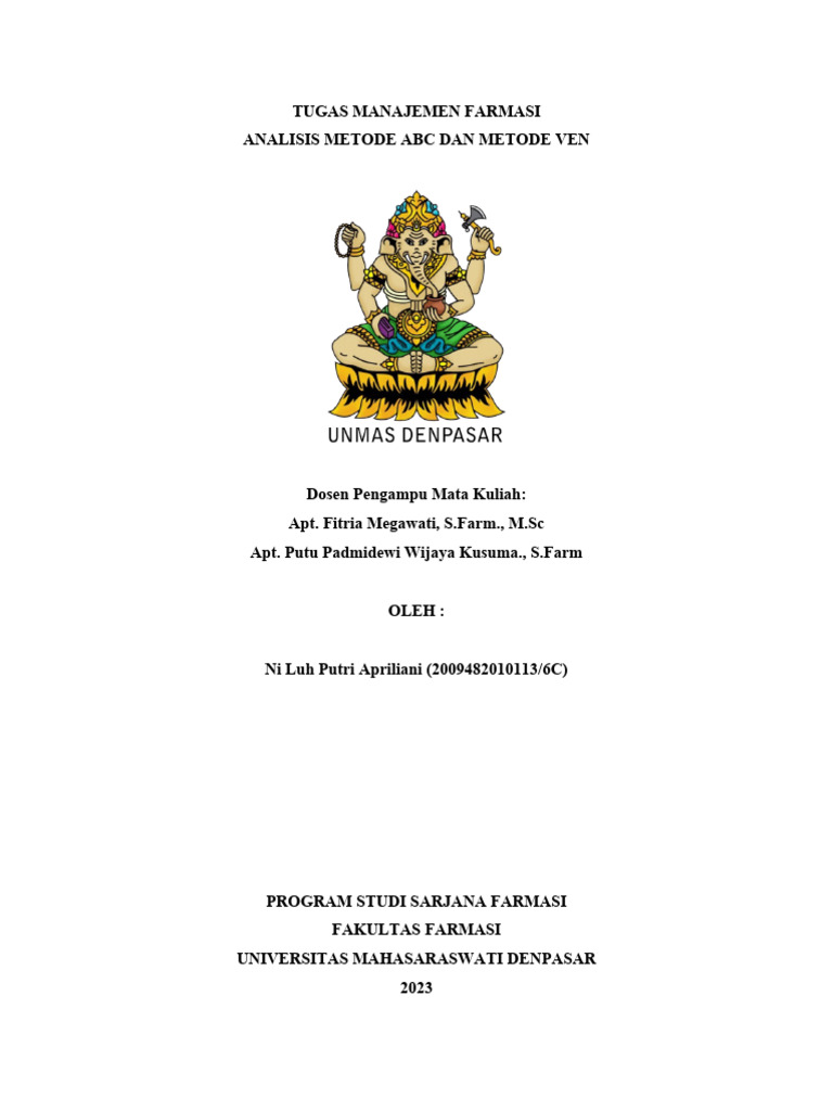 Tugas Manajemen Farmasi Analisa Abc Dan Ven | PDF