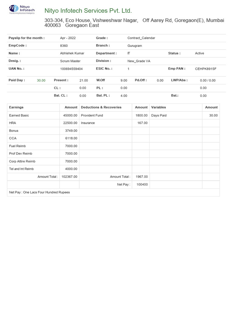 Payslip - April | PDF