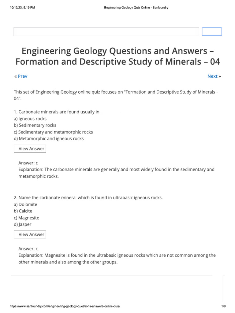 Geology 3 MCQ With Answer | PDF