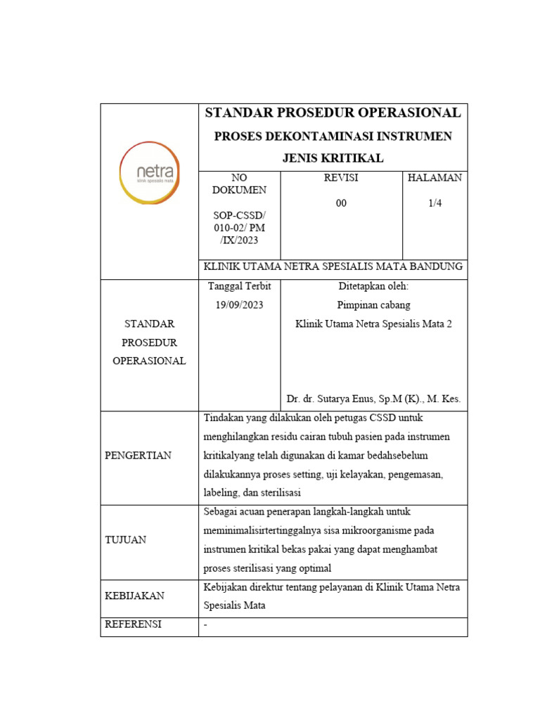 10 Spo Proses Dekontaminasi Instrumen Jenis Kritikal | PDF