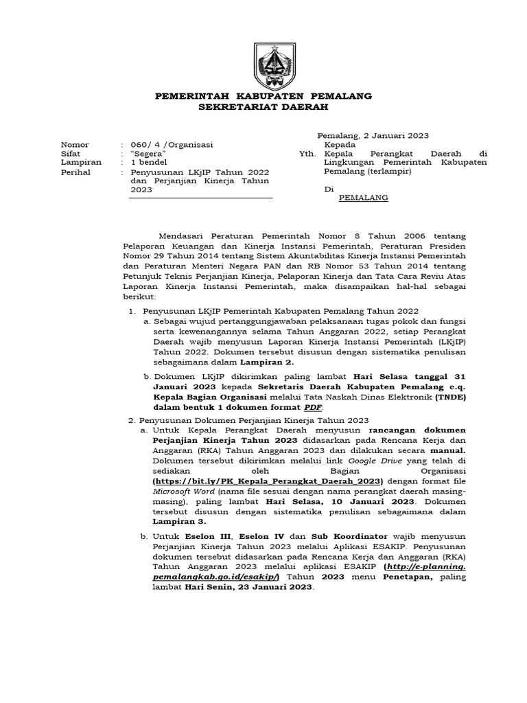 Penyusunan LKjIP 2022 Dan PK 2023 | PDF