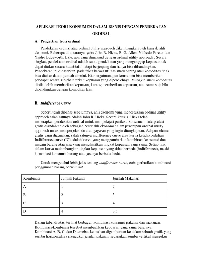 Aplikasi Teori Konsumen Dalam Bisnis Dengan Pendekatan Ordinal | PDF