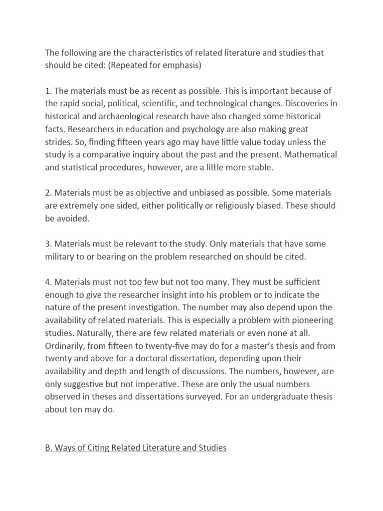 The Following Are The Characteristics of Related Literature and Studies ...