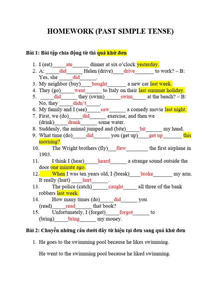 Homework Past Simple Tense | PDF | Snow White