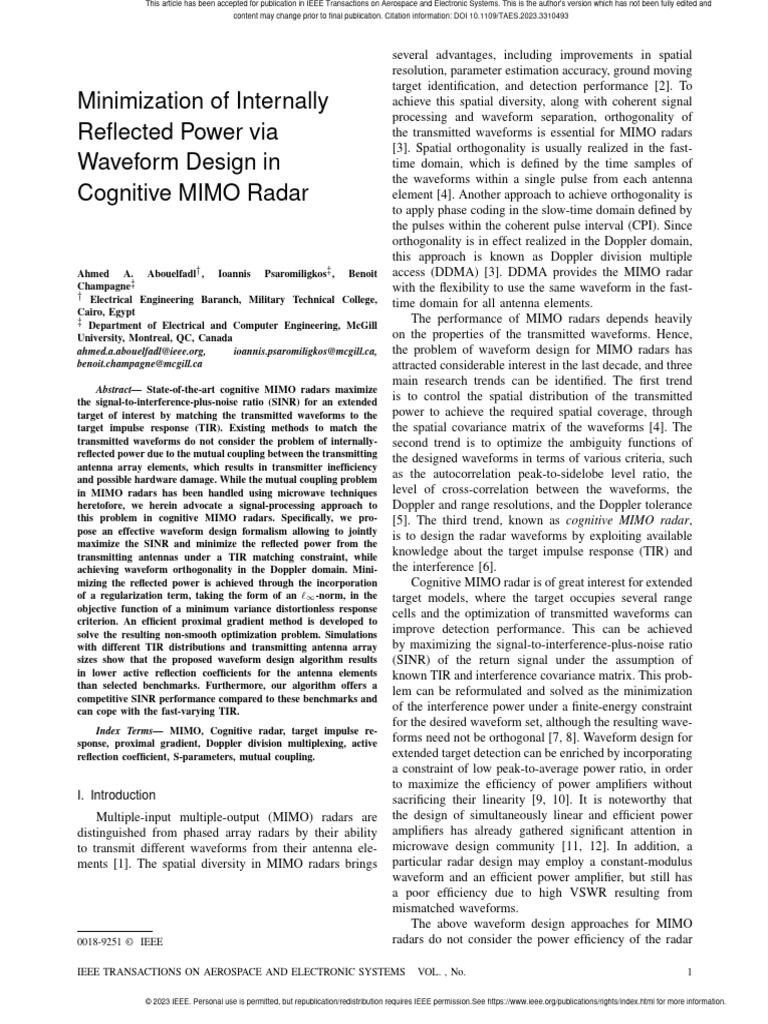 Minimization of Internally Reflected Power Via Waveform Design in ...
