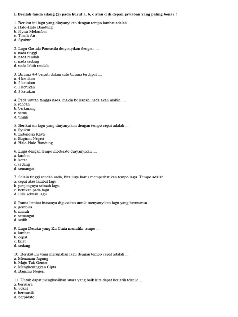 soal sbdp kelas 4 sd | PDF