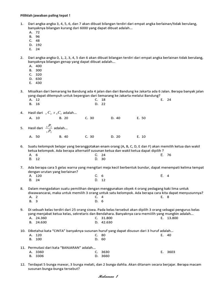 Soal Latihan Persiapan PTS-1 Matematika Xii | PDF