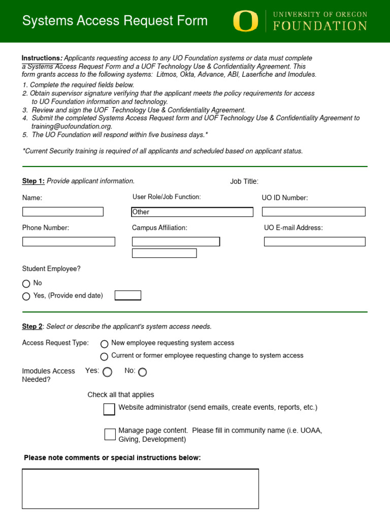 UO Foundation Systems Access Request | PDF | Information Security ...