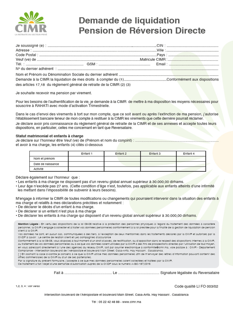 Demande de liquidation pension de Reversion Directe | PDF