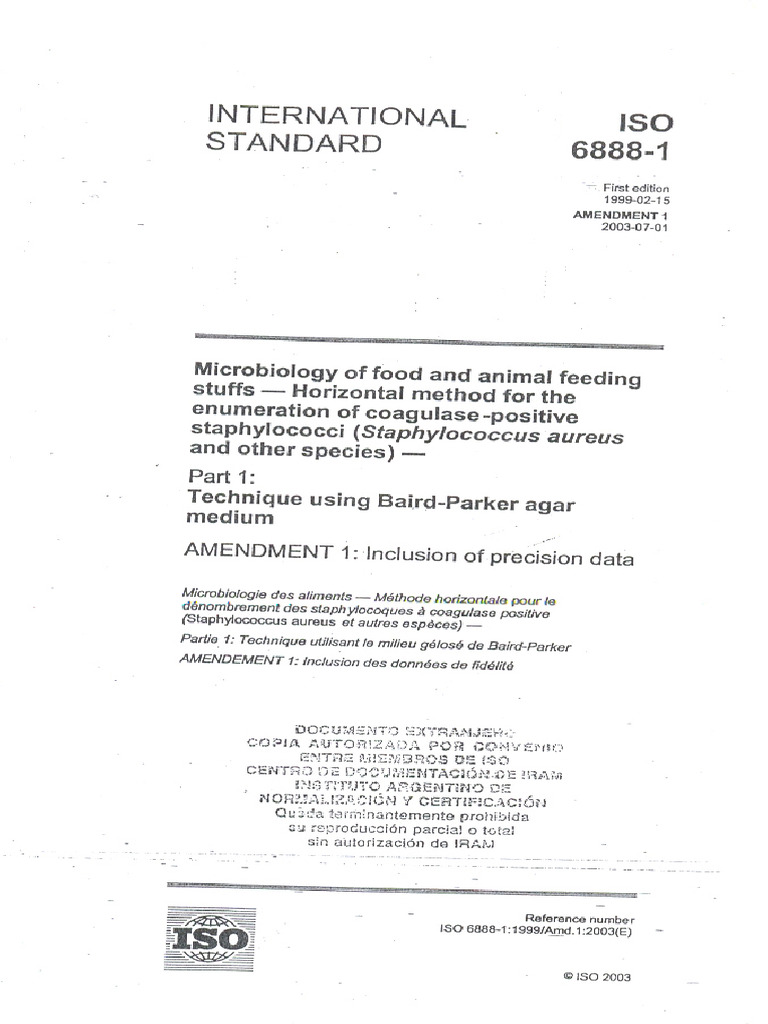 ISO 6888-1 Staphylococcus ENMIENDA | PDF