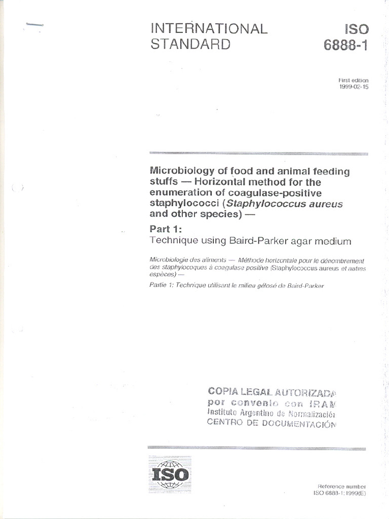 ISO 6888-1 - Staphyloccocus Coagulasa Positivo | PDF