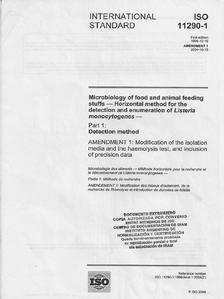 ISO 11290-1 Listeria Amendment 1 | PDF