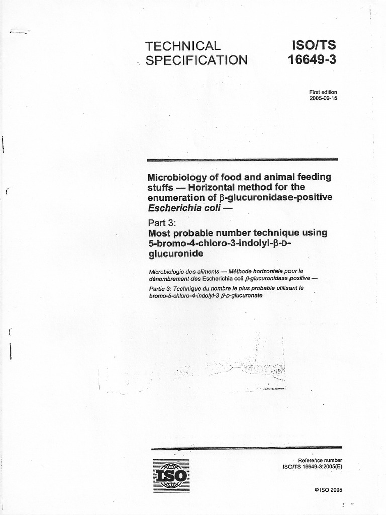 ISO 16649-3 Beta Glucuronidase Positive e Coli | PDF