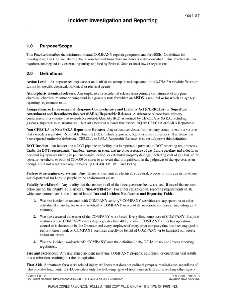 Incident Investigation Reporting Guidelines | PDF | Superfund ...