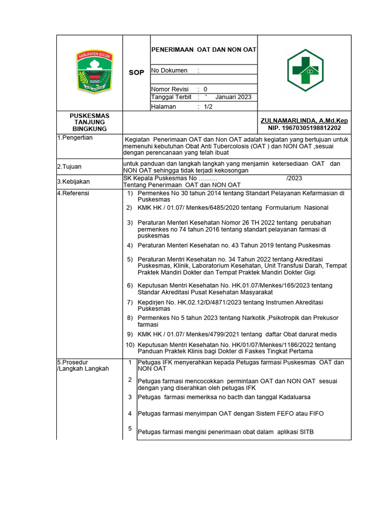 SOP PENERIMAAN OAT DAN NON OAT Diagram | PDF