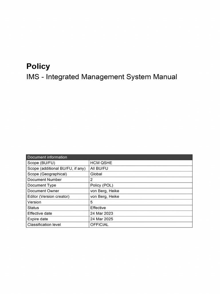 Company CSR Integrated Management Systems Manual | PDF