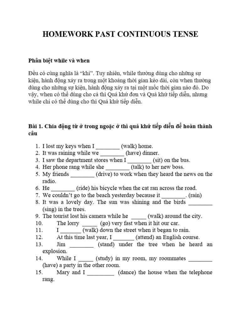 Homework Past Continuous Tense | PDF