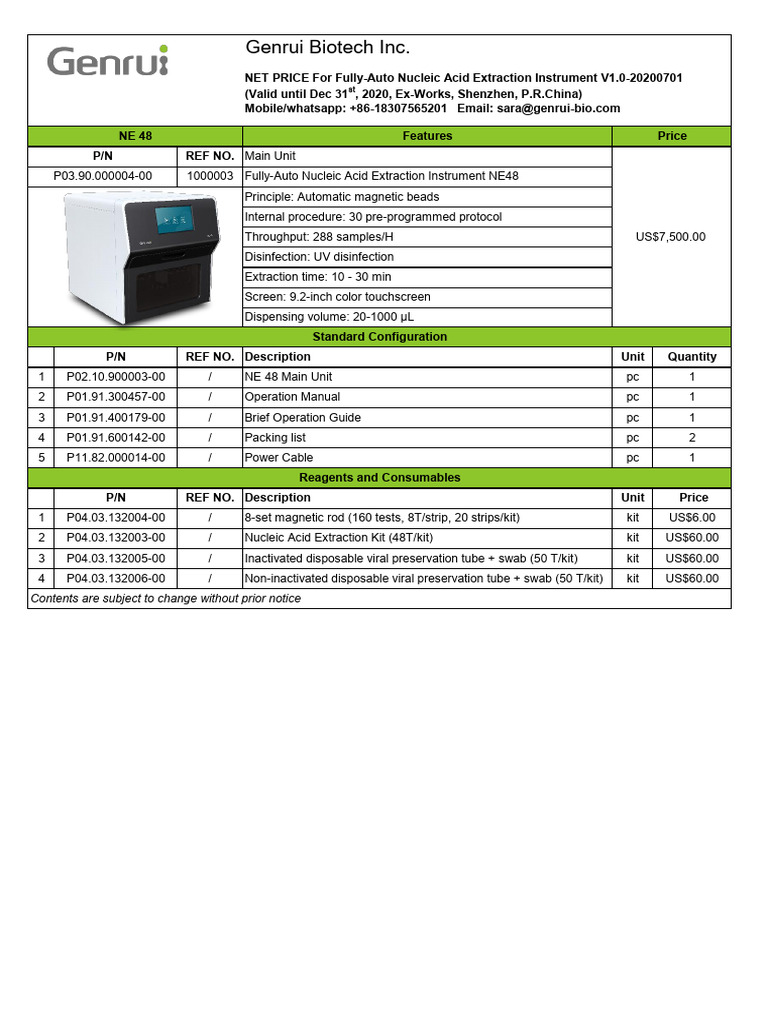 2020 Fully-Auto Nucleic Acid Extraction Instrument Price List V1.0 ...