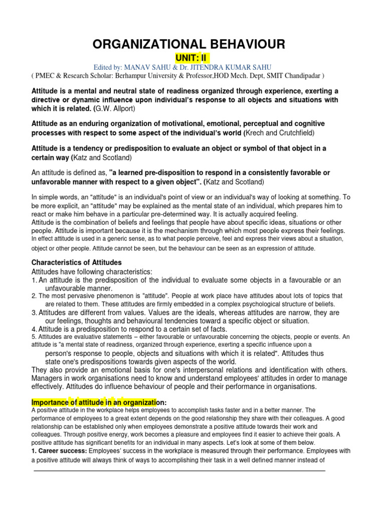 Ob Unit Ii-2 | PDF | Emotional Intelligence | Attitude (Psychology)