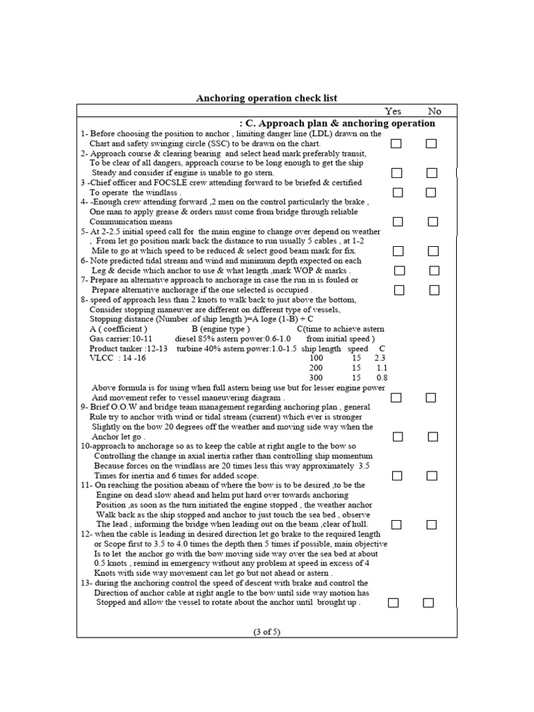 Anchoring Operation Check List-Page - 3 | PDF