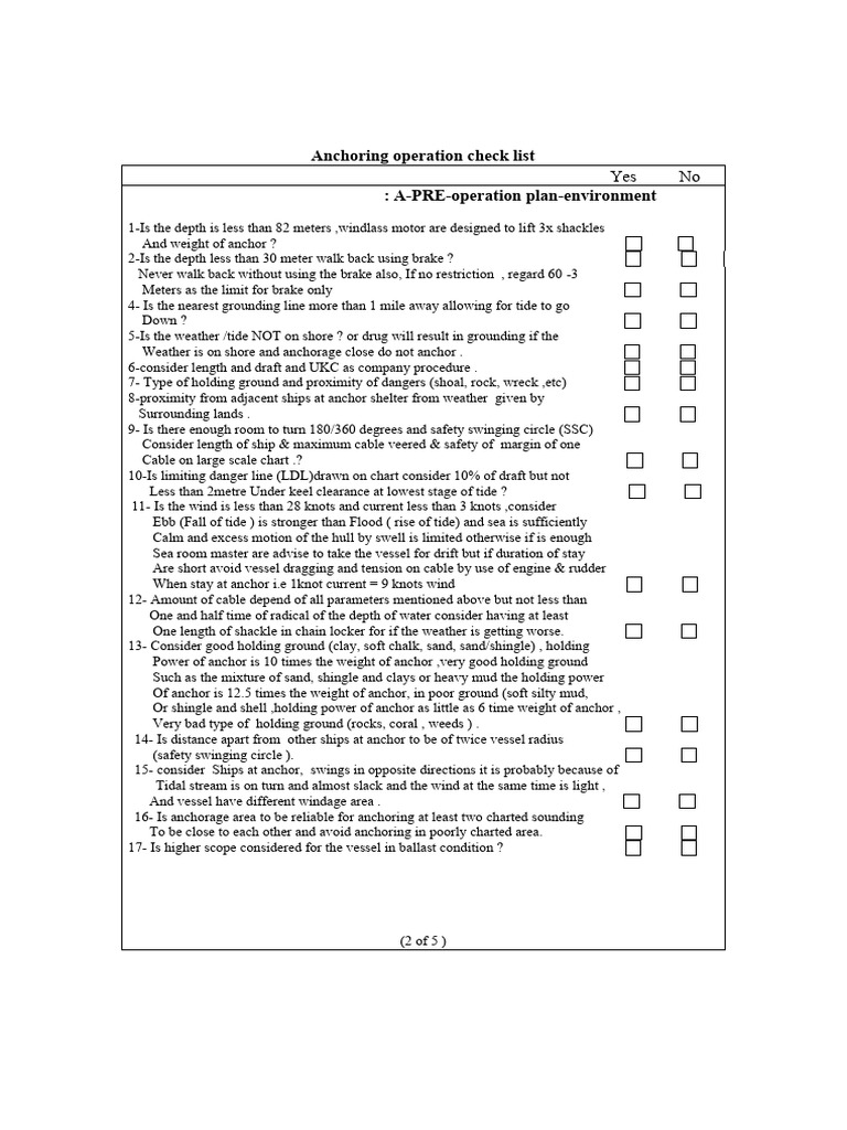 Anchoring Operation Check List-Page 2 | PDF