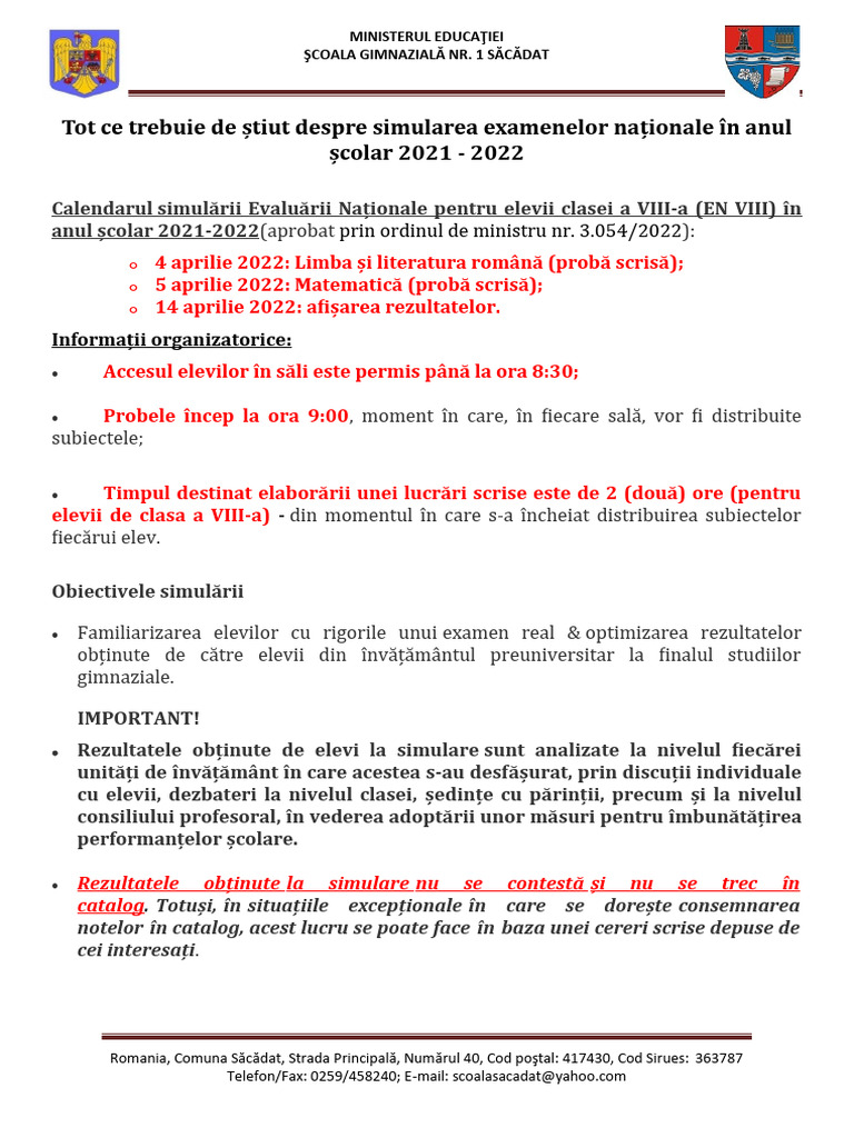 Info - Simulare en Cl. 8 - 2022 - de Afisat | PDF