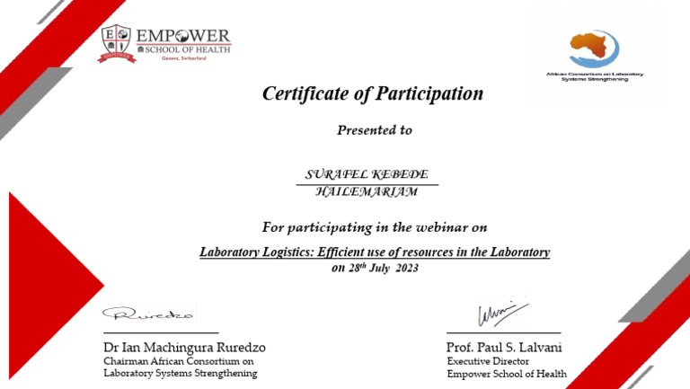 Certificate of Participation: Lab Logistics Webinar | PDF