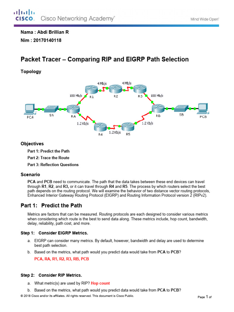 Compare RIP vs EIGRP Path Selection | PDF | Routing | Internet Architecture