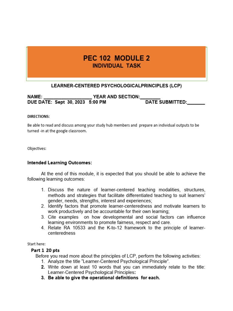 PEC 102 MODULE 2 Individual Task Turn | PDF | Learning | Differentiated Instruction
