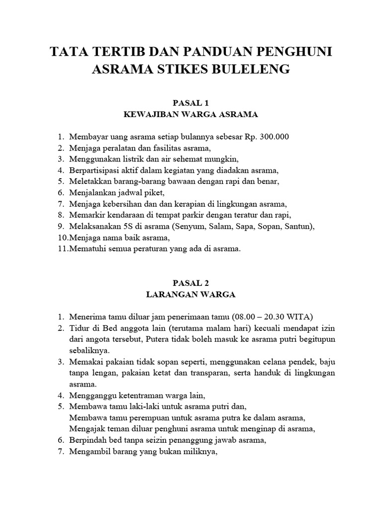 Tatib Asrama Stikes Buleleng | PDF