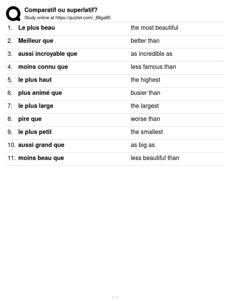 French Comparatives & Superlatives | PDF | Self-Improvement