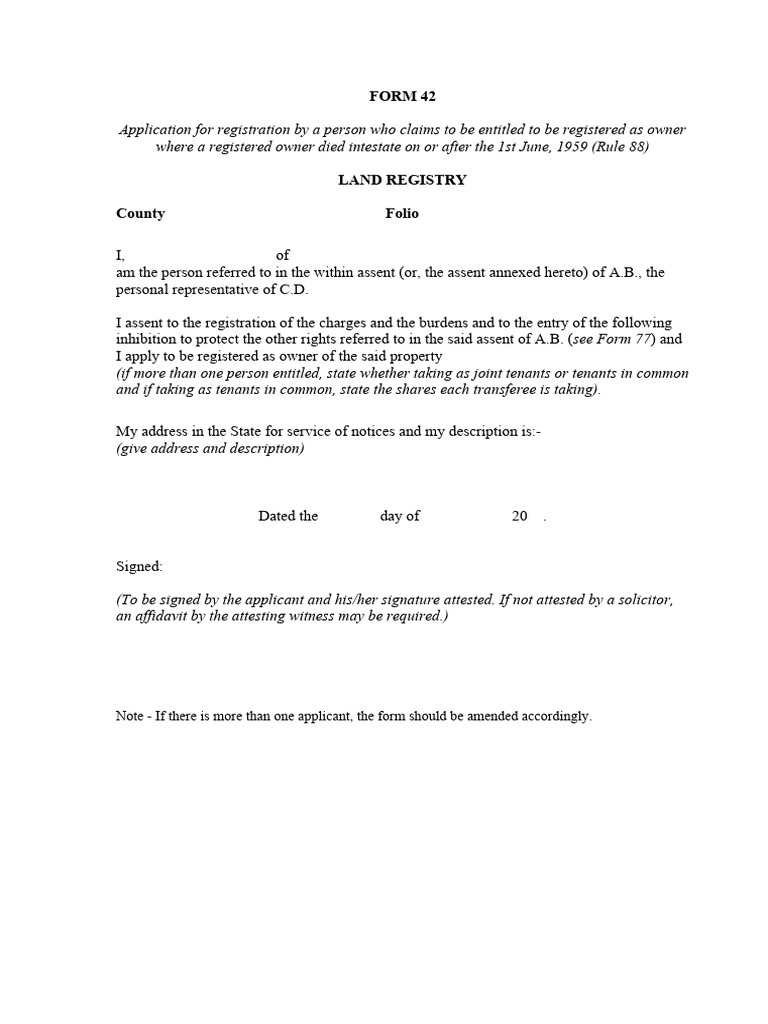 Land Registry Form 42 | PDF