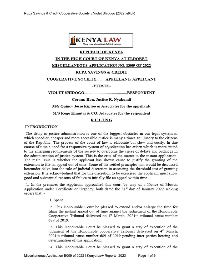 Miscellaneous Application E009 of 2022 | PDF | Judgment (Law) | Lawsuit