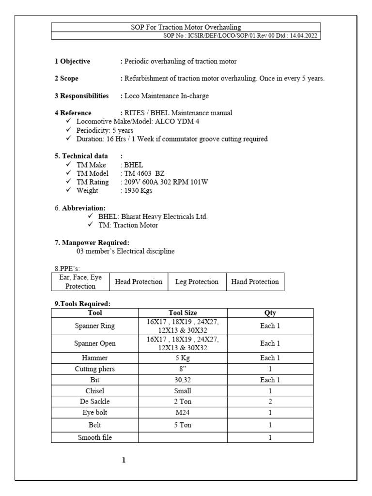 Traction Motor Overhauling SOP | PDF | Science & Mathematics ...
