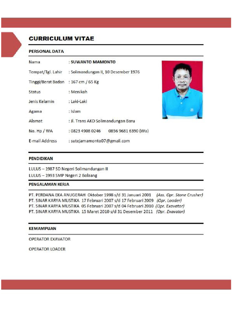 CURRICULUM VITAE (CV) SUWANTO MAMONTO | PDF