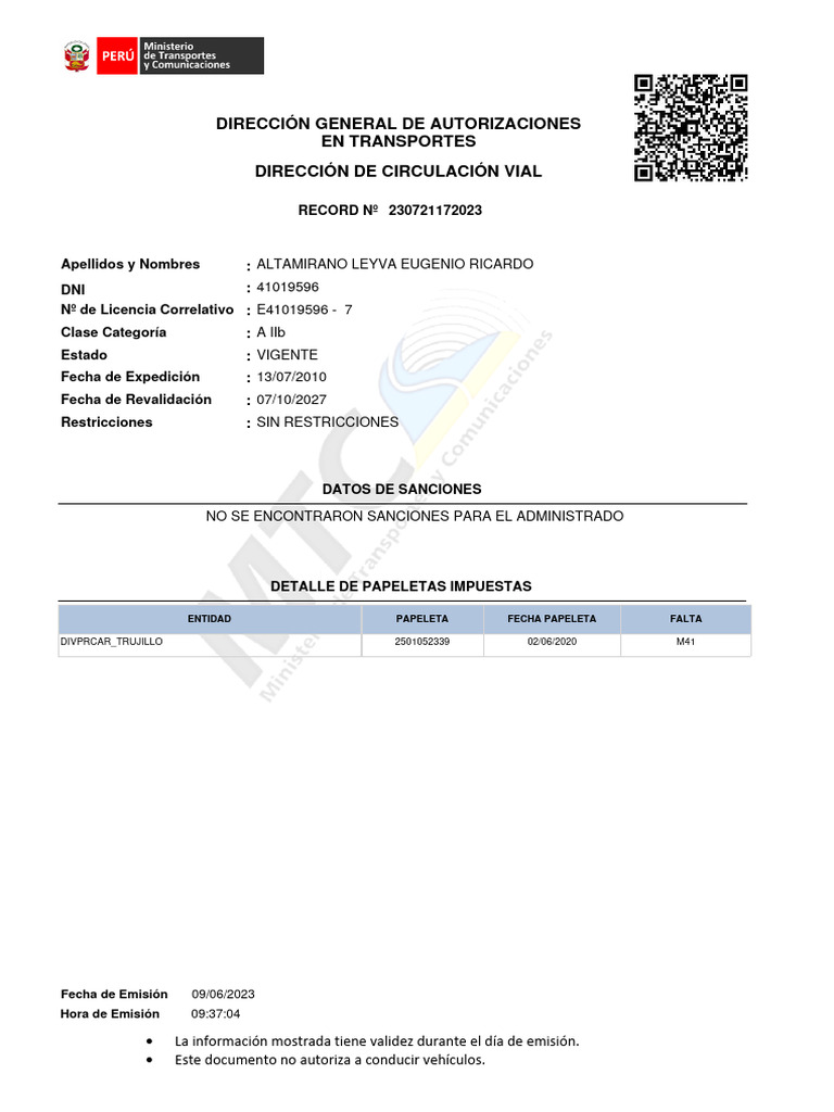 Informe de Licencia de Conducir Válida | PDF