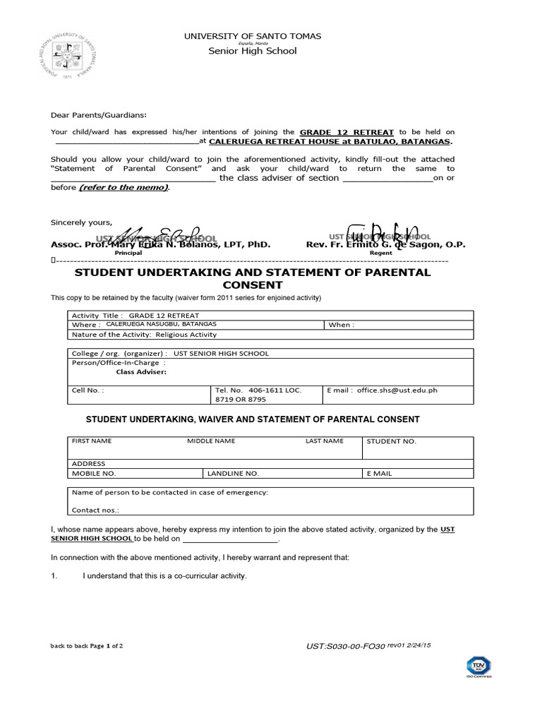 Student Undertaking - Rev3 - Retreat2023 | PDF
