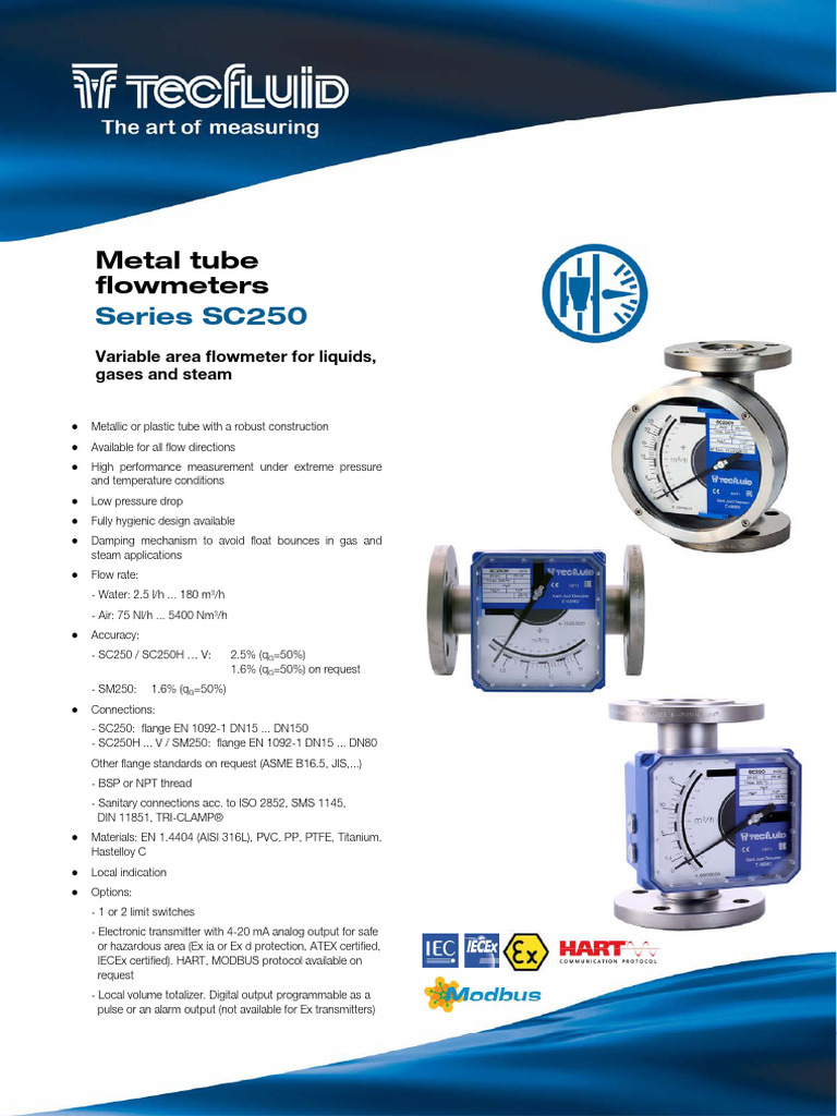 274-Series SC250 Metal Tube Variable Area Flowmeter Rev4 Technical Catalogue | PDF