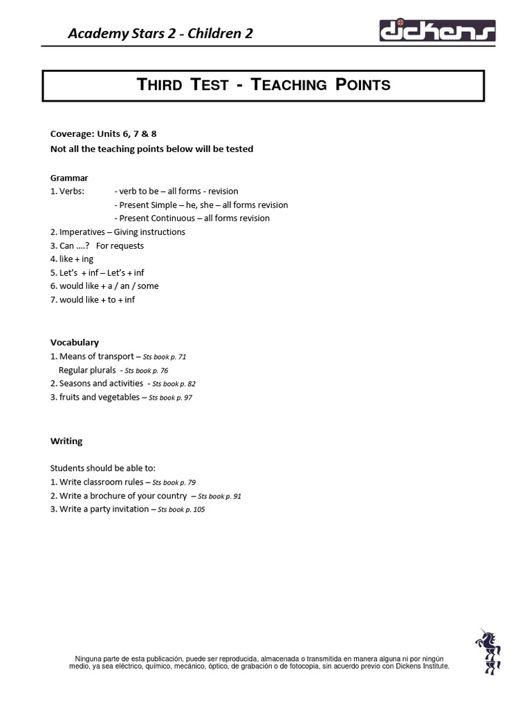 CH2 - Academy Stars 2 - Syllabus - Test 3 | PDF