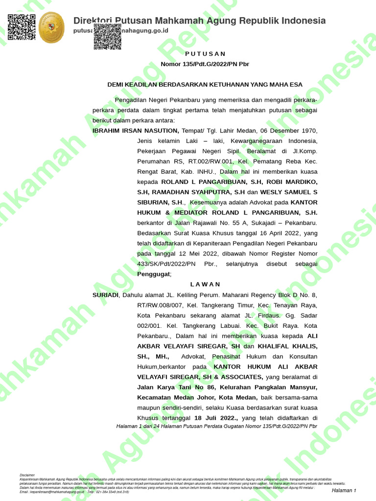 Putusan 135 PDT.G 2022 PN PBR 20230113162205 | PDF