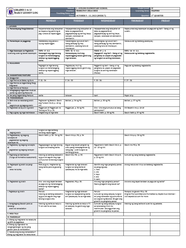 DLL Filipino 4 q1 w7 | PDF