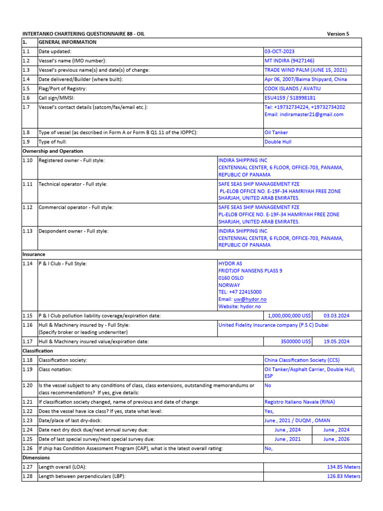 Q88 - 03 - Oct-2023 | PDF | Tonnage | Ships
